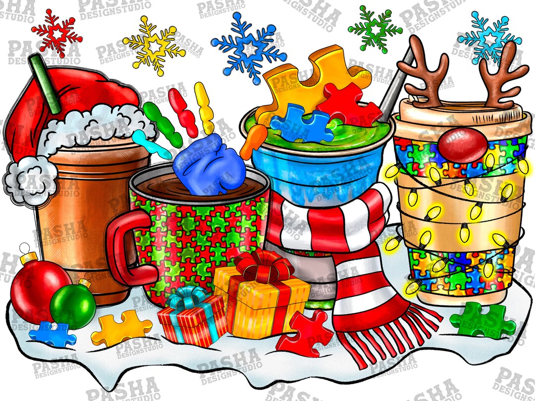 Autism Awareness Christmas Coffee Png, Autism Christmas Png, Autism ...