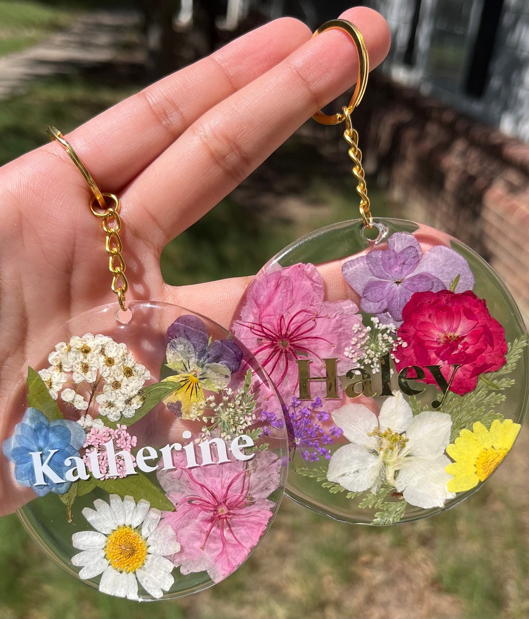 Pressed Flower Keychain, Flower Personalized Gift, Custom Flower ...