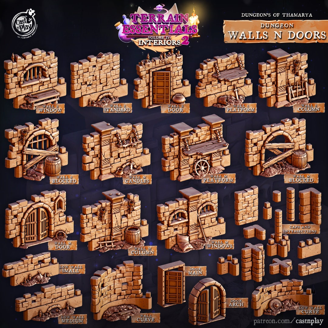 Dungeon Walls and Doors | Modular Terrain | RPG Miniature for Dungeons ...