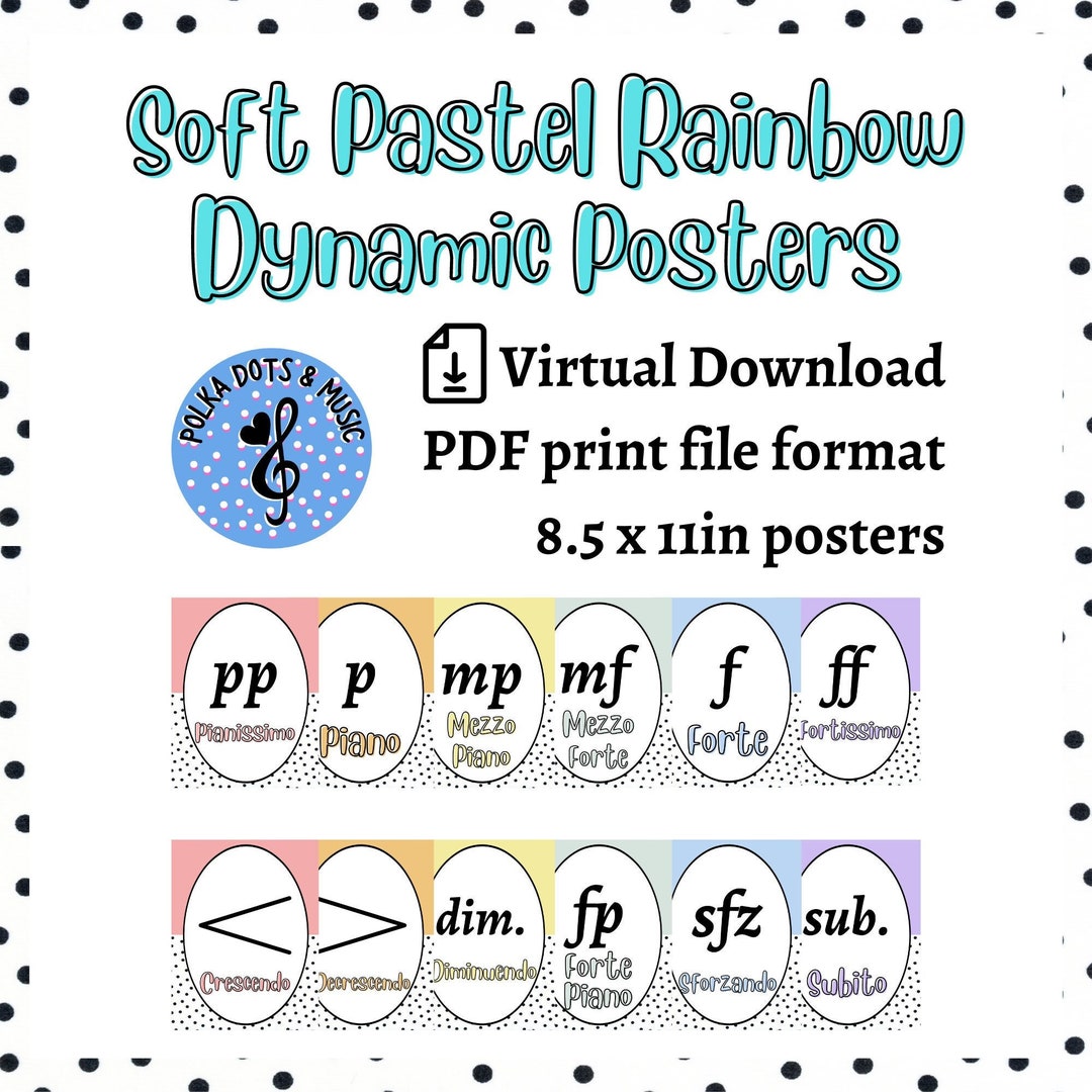 Soft Pastel Rainbow Music Classroom Posters for Dynamics - Etsy