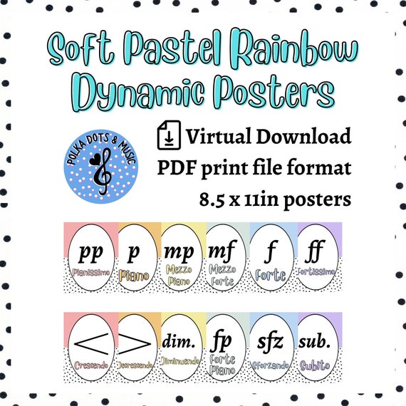 Soft Pastel Rainbow Music Classroom Posters for Dynamics - Etsy