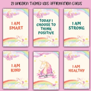 Unicorn Affirmation Cards for Kids Printable Positive Cards Words of ...