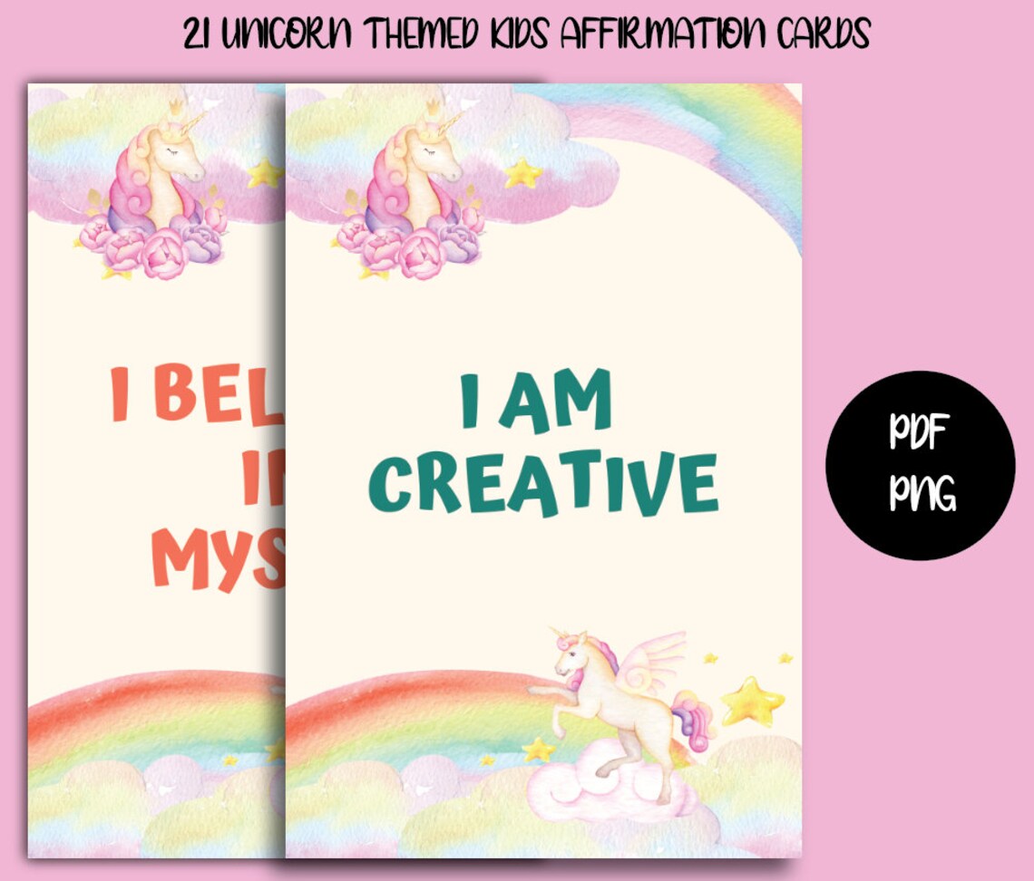 Unicorn Affirmation Cards for Kids Printable Positive Cards Words of ...