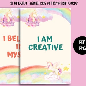 Unicorn Affirmation Cards for Kids Printable Positive Cards Words of ...