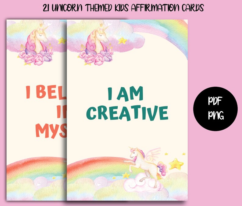 Unicorn Affirmation Cards for Kids Printable Positive Cards Words of ...