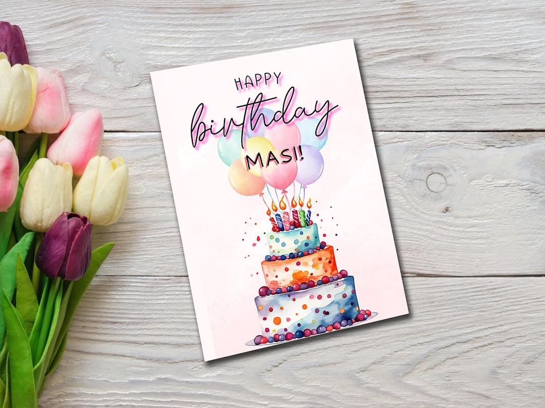 Happy Birthday Masi Card: Colorful Cake & Balloons (digital Download ...