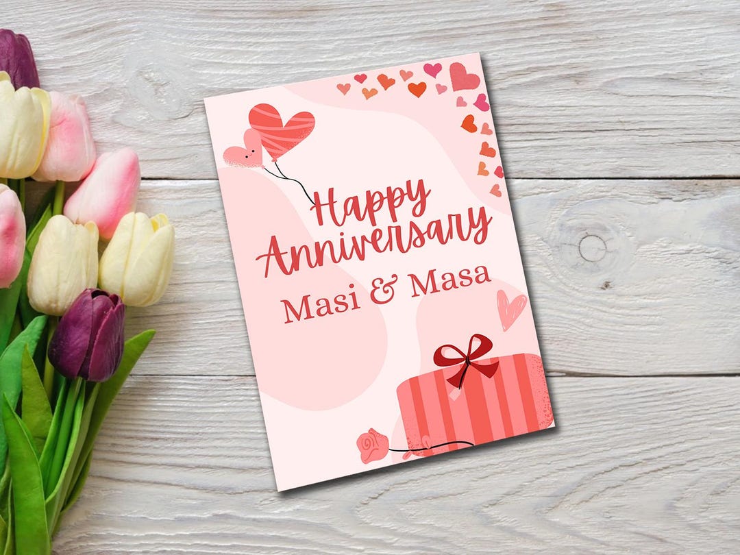 Happy Anniversary Masi & Masa, Greeting Card - Heart Balloons and Gift ...