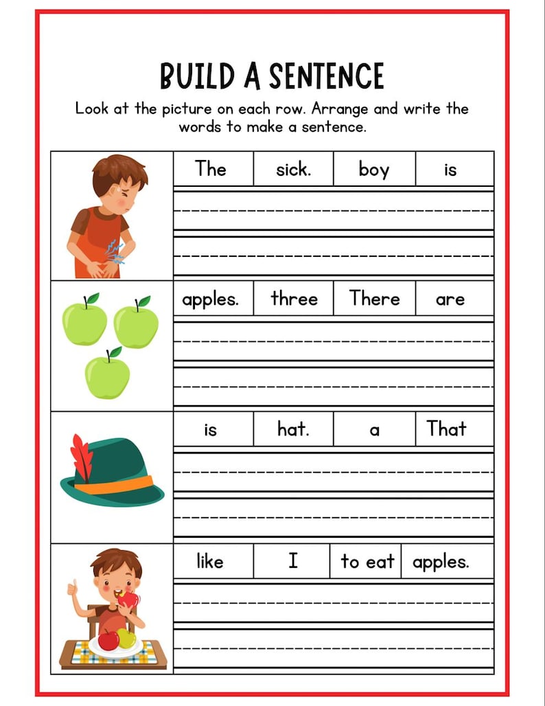 Build A Sentence Worksheet - Etsy