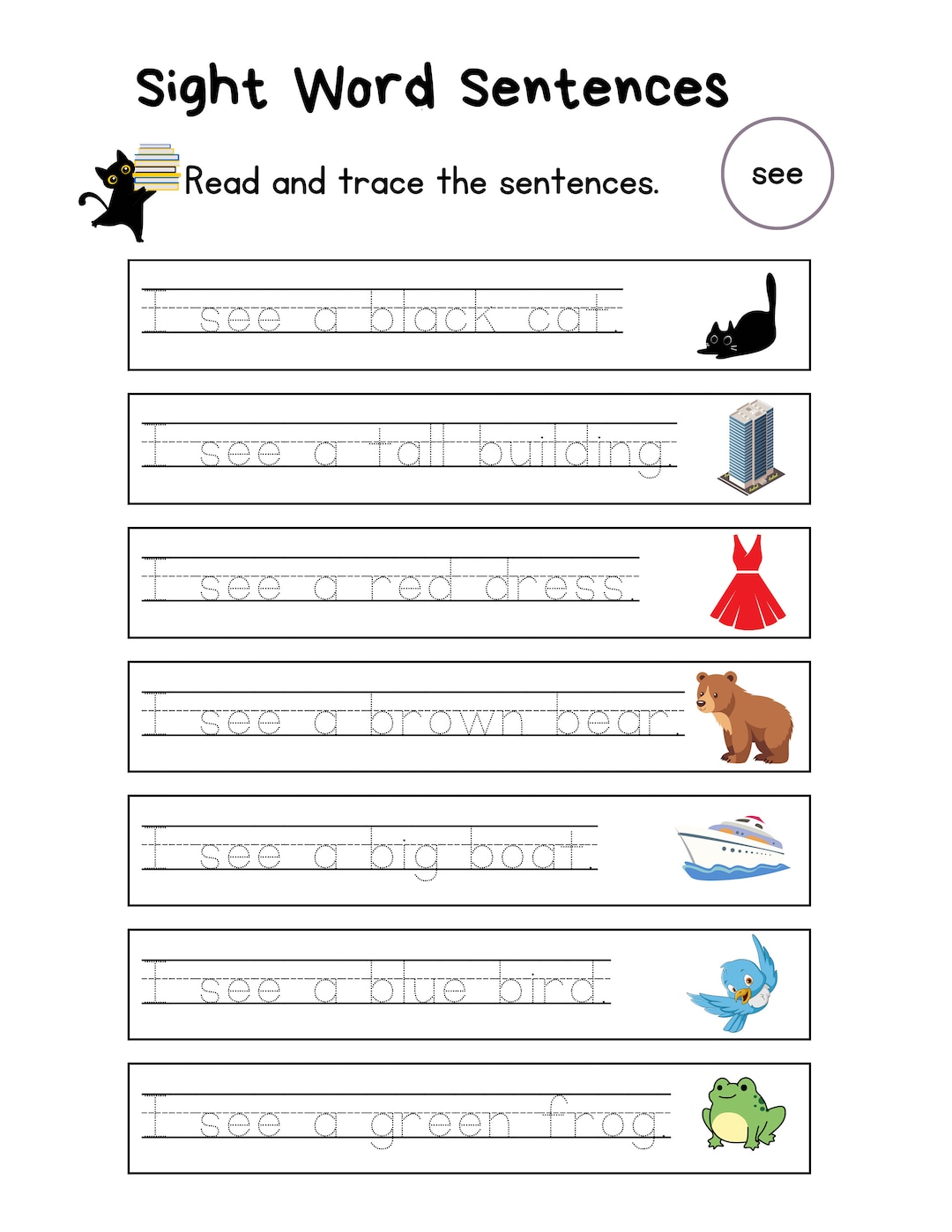 Sight Word Sentences (see) Worksheet - Etsy