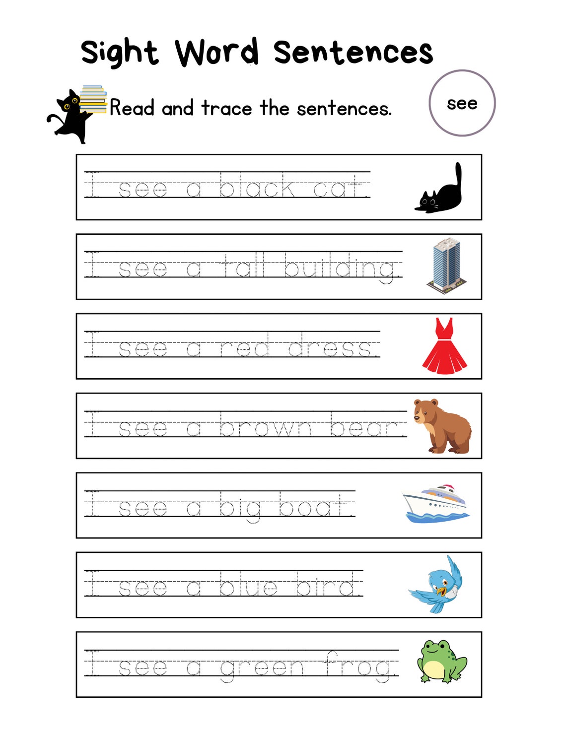Sight Word Sentences (see) Worksheet - Etsy