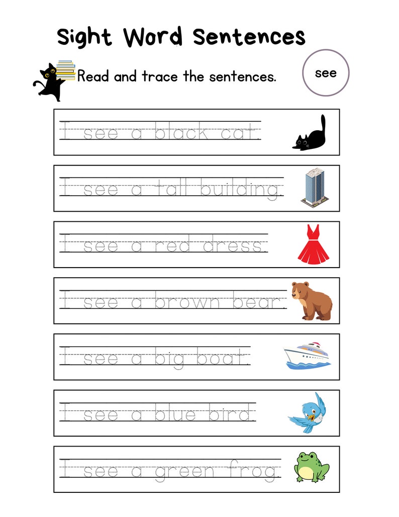 Sight Word Sentences (see) Worksheet - Etsy