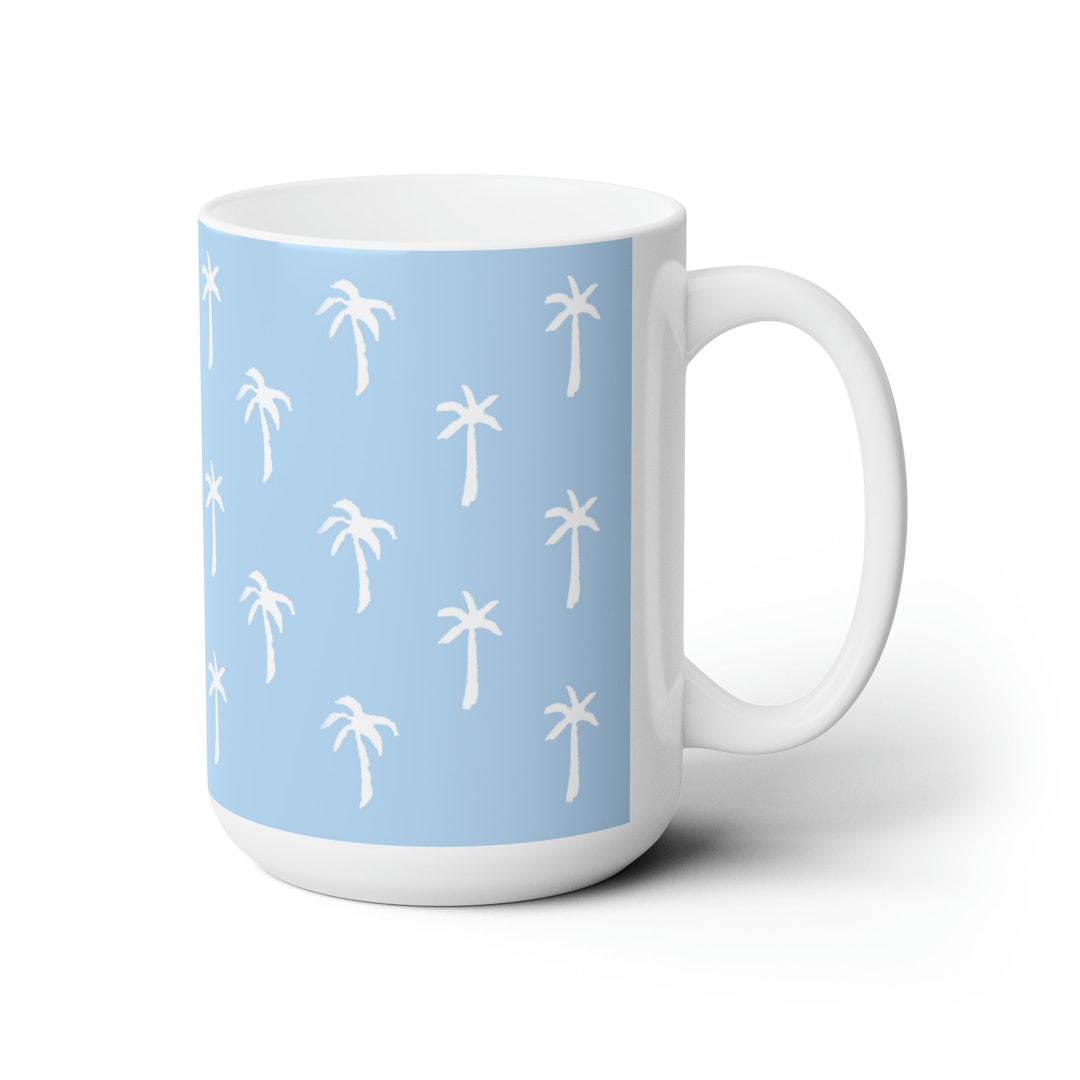 Coastal Blue Palm Tree Mug 15oz Beach Decor - Etsy