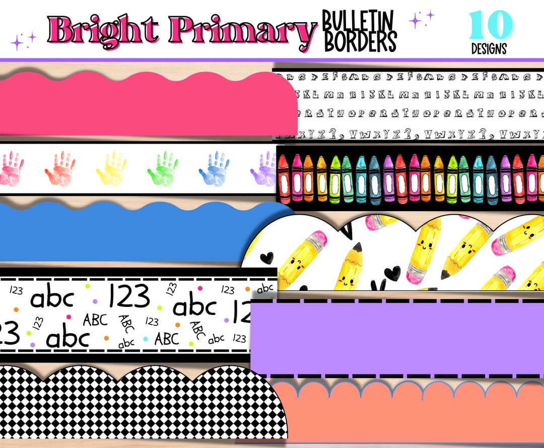 Bright Primary Bulletin Board Borders. Colorful Printable Classroom ...