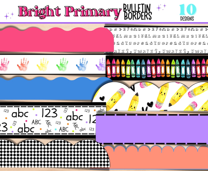 Bright Primary Bulletin Board Borders. Colorful Printable - Etsy