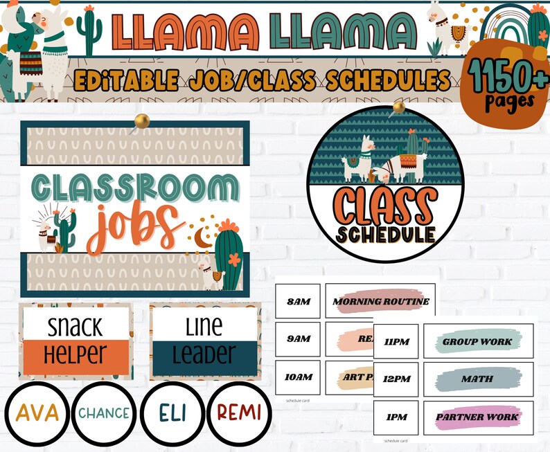 Llama Theme Editable Classroom Decor Bundle | Modern Elementary ...