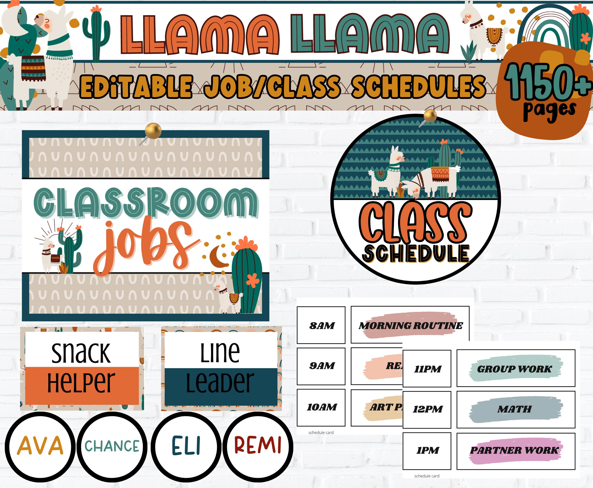 Llama Theme Editable Classroom Decor Bundle | Modern Elementary ...