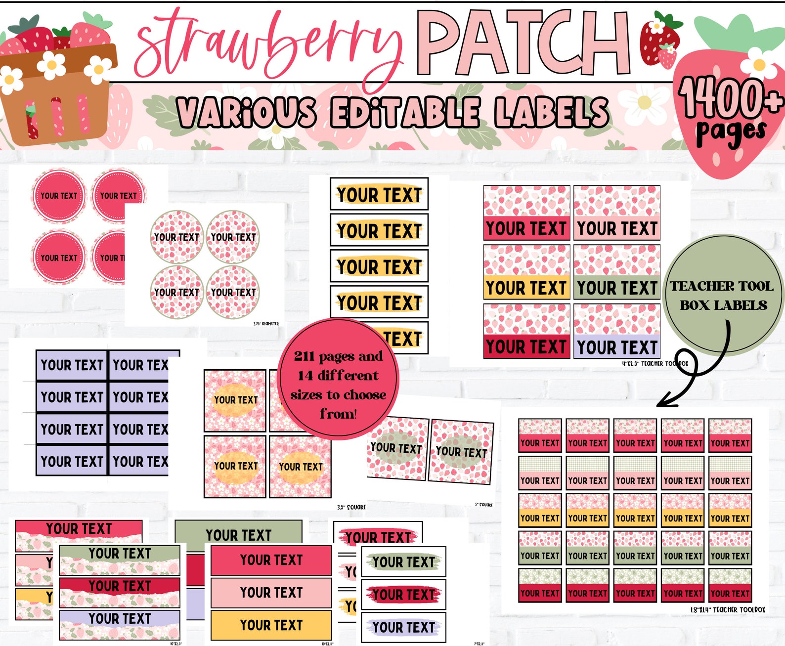 Strawberry Theme Editable CLASSROOM DECOR Bundle Elementary Classroom ...