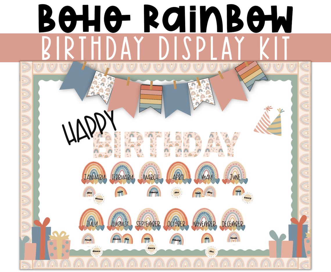Boho Rainbow Classroom Birthday Display Rustic Boho - Etsy