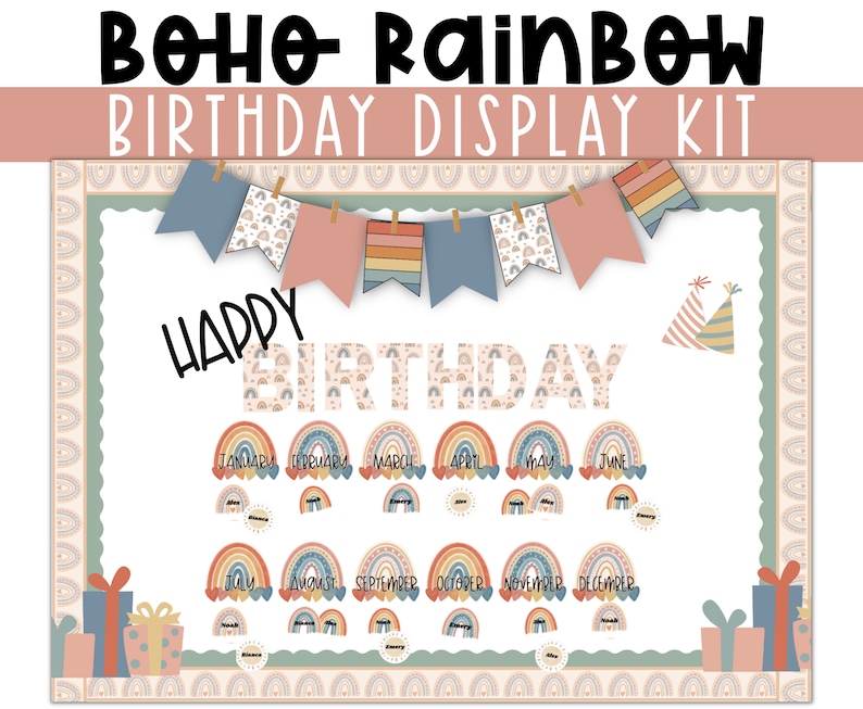 Boho Rainbow Classroom Birthday Display Rustic Boho - Etsy