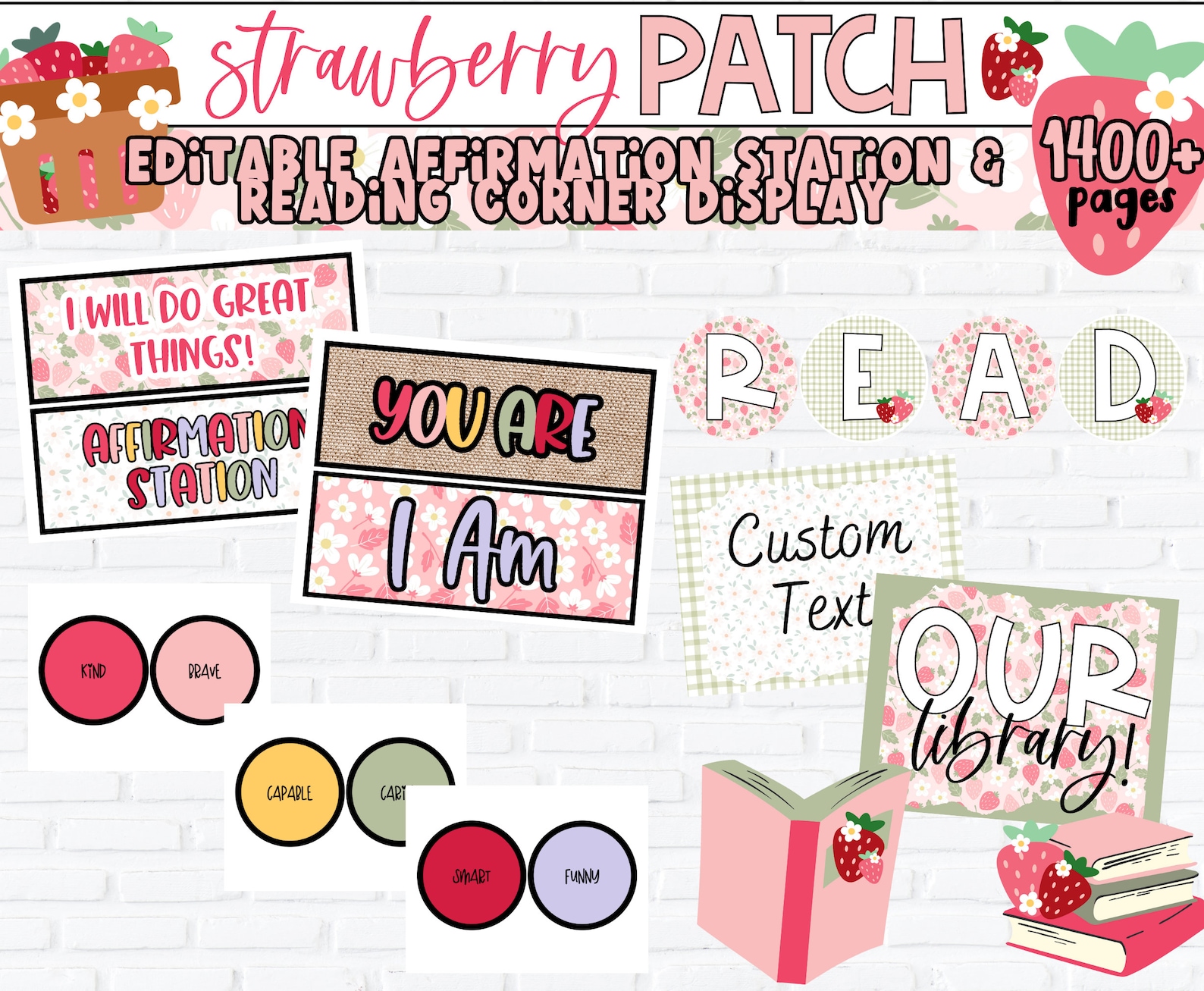 Strawberry Theme Editable CLASSROOM DECOR Bundle | Elementary Classroom ...