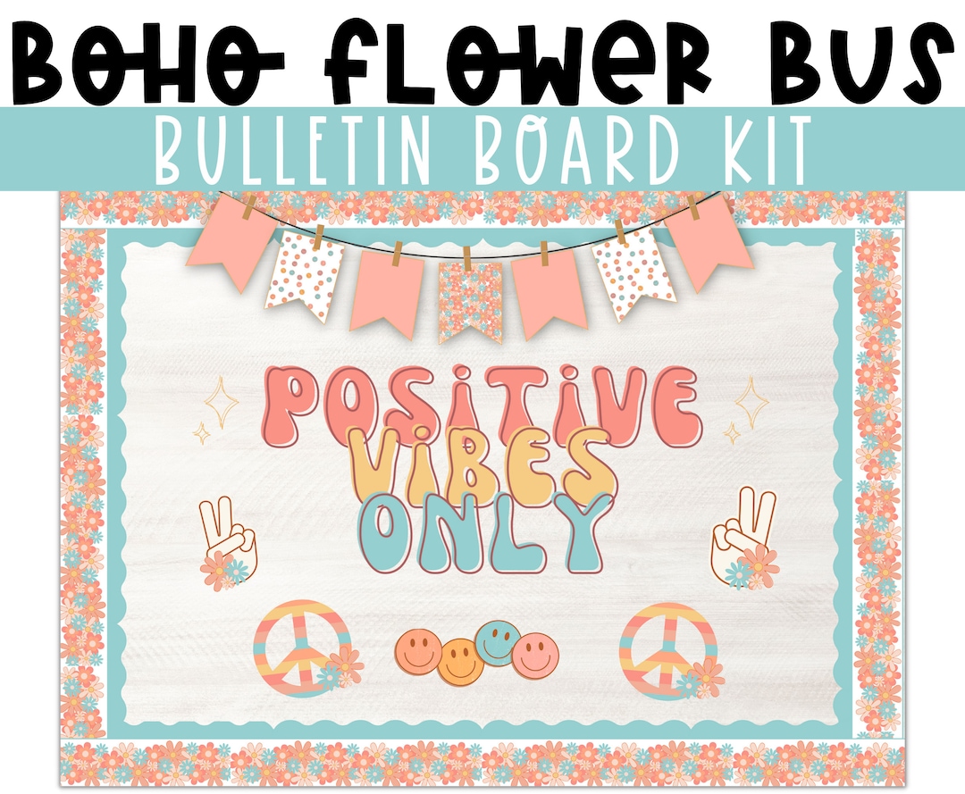 Boho Flower Bus Theme Editable Bulletin Board Kit | Modern Classroom ...