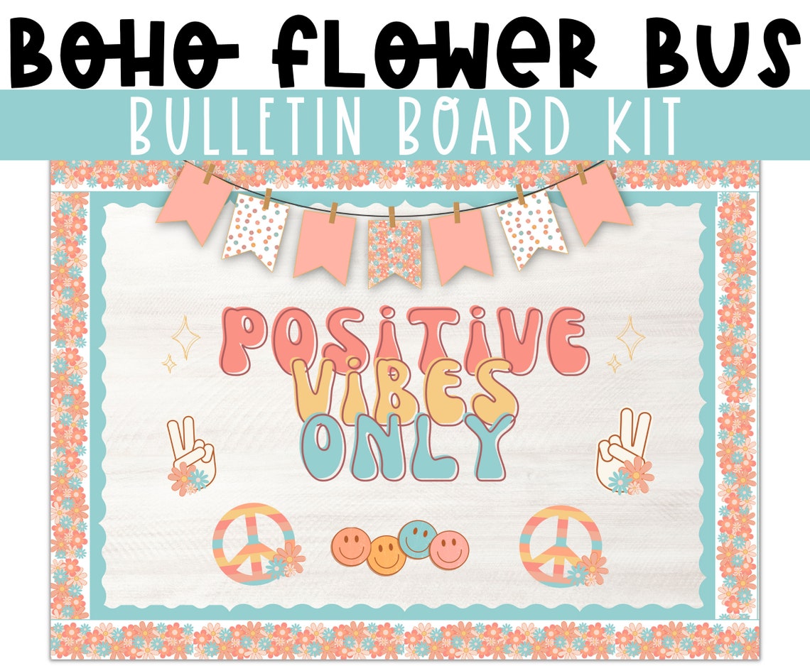 Boho Flower Bus Theme Editable Bulletin Board Kit Modern - Etsy