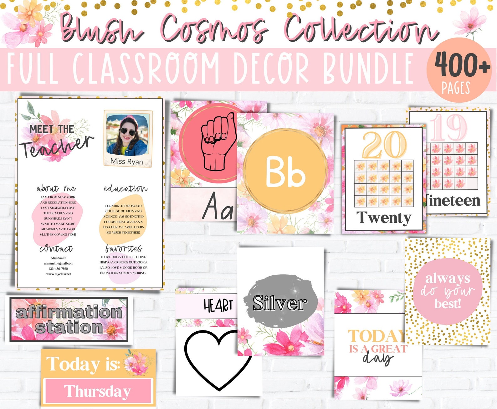 Pink & Floral Editable CLASSROOM DECOR Bundle Elementary - Etsy