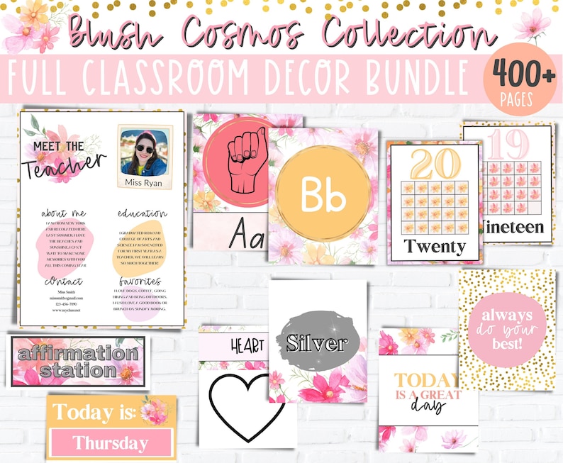 Pink & Floral Editable CLASSROOM DECOR Bundle Elementary - Etsy