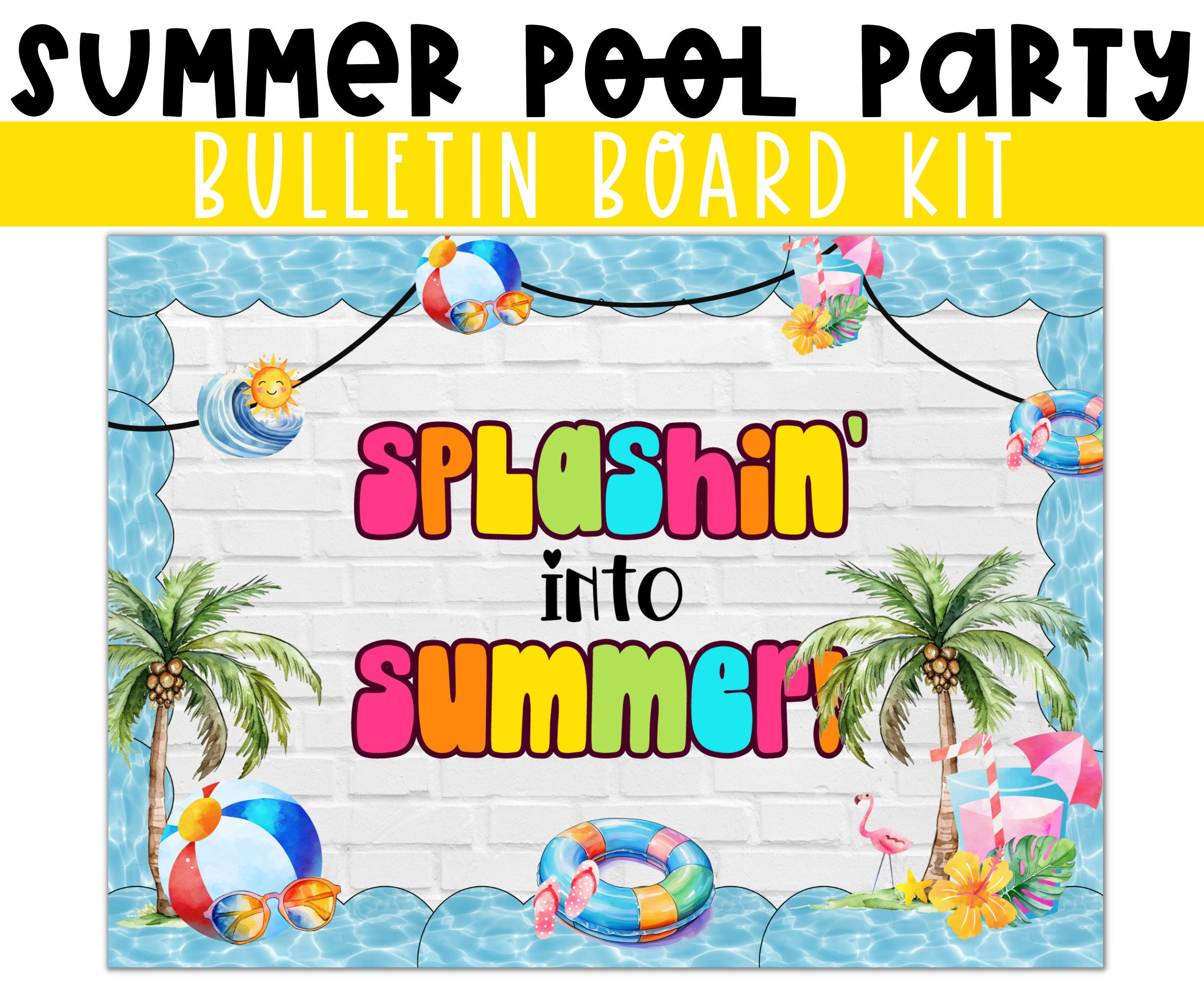 Bright Summer Pool Party Editable Bulletin Board Kit - Etsy
