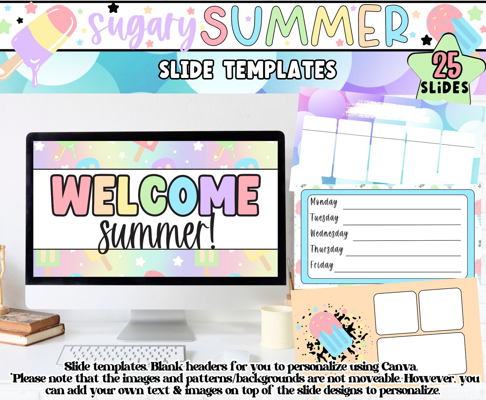 Pastel Summer Popsicle Theme Editable Classroom Decor Bundle | Modern ...