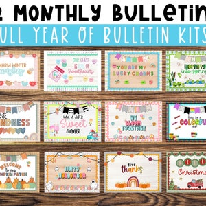 Editable Bulletin KITS | 12 Monthly Bulletin Ideas. Holiday Bulletin ...