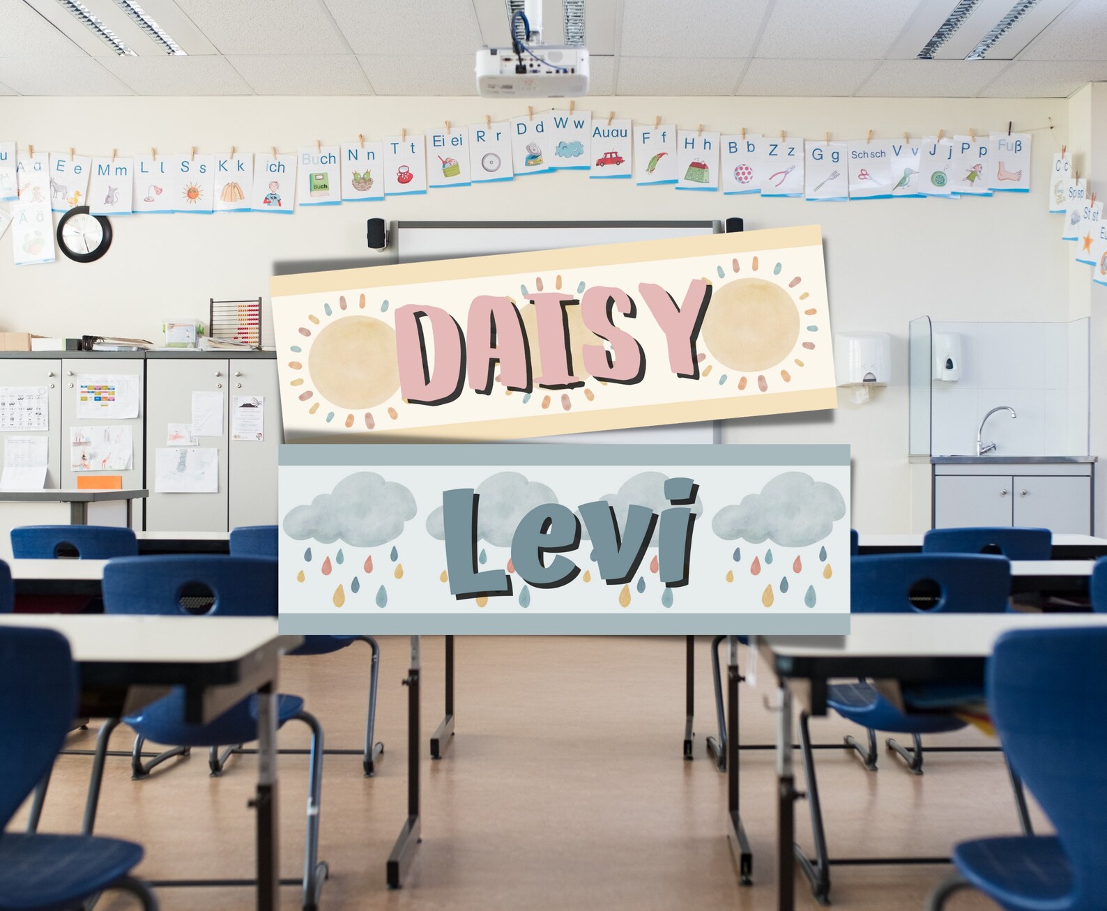 MODERN RAINBOW Editable Student Desk Plate. Student Name Tags. Calm ...