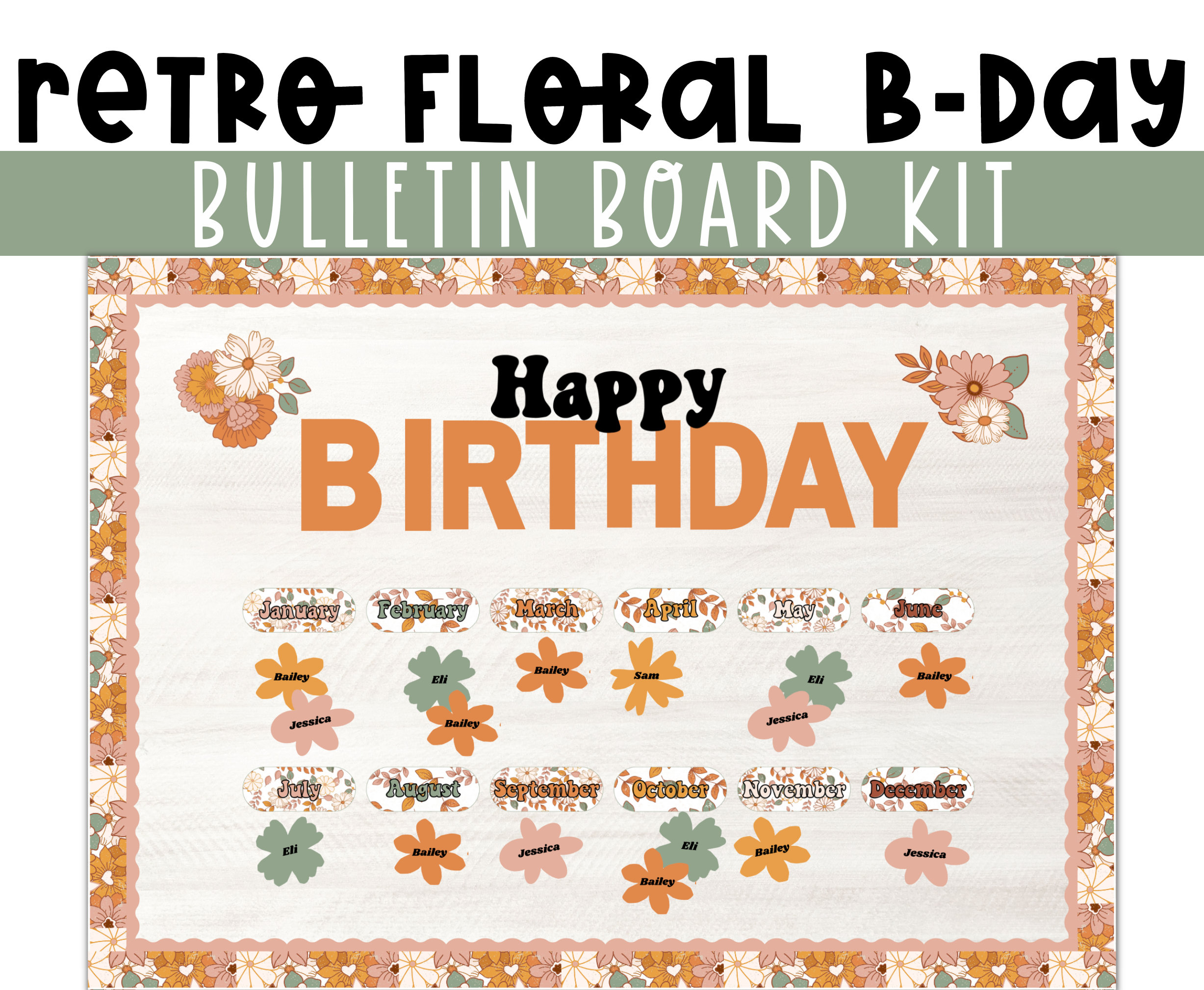 Retro Classroom Birthday Display Rustic Boho Classroom Decor Modern ...
