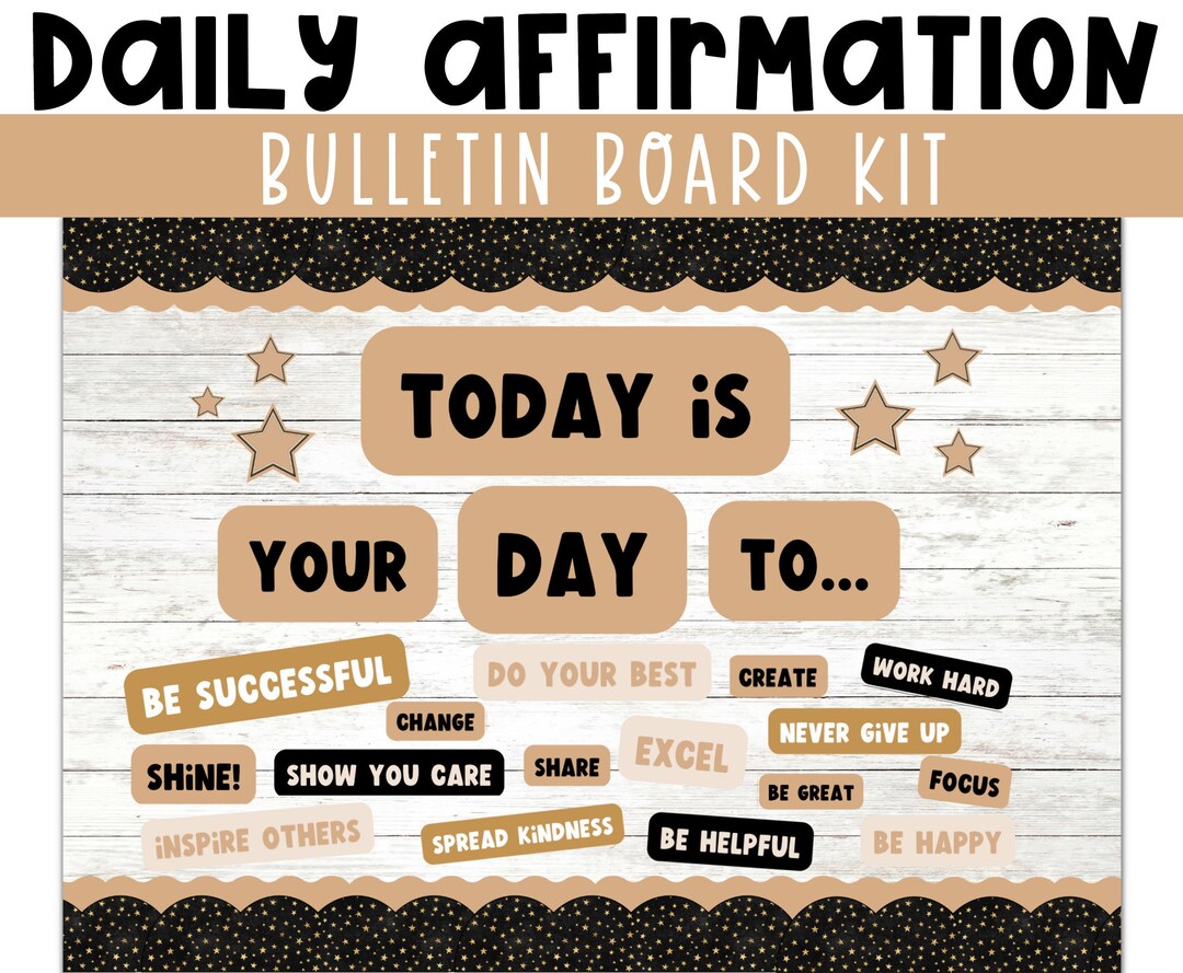 Daily Affirmation Bulletin Board Kit Printable Boho Bulletin Borders ...