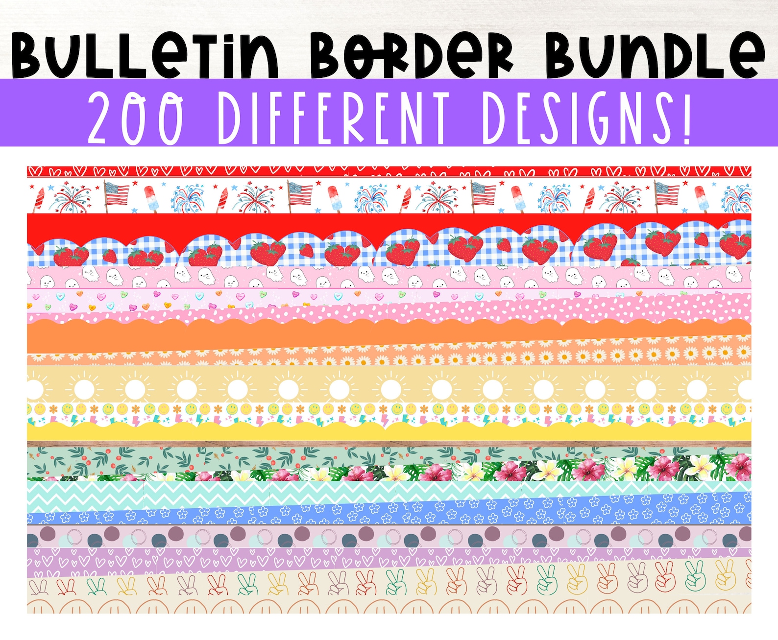 Solid and Pattern Bulletin Board Borders Bundle. 200 Designs! Modern ...