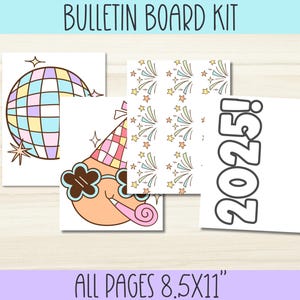 Shine Bright New Year Bulletin Board Kit | Printable Groovy Bulletin ...