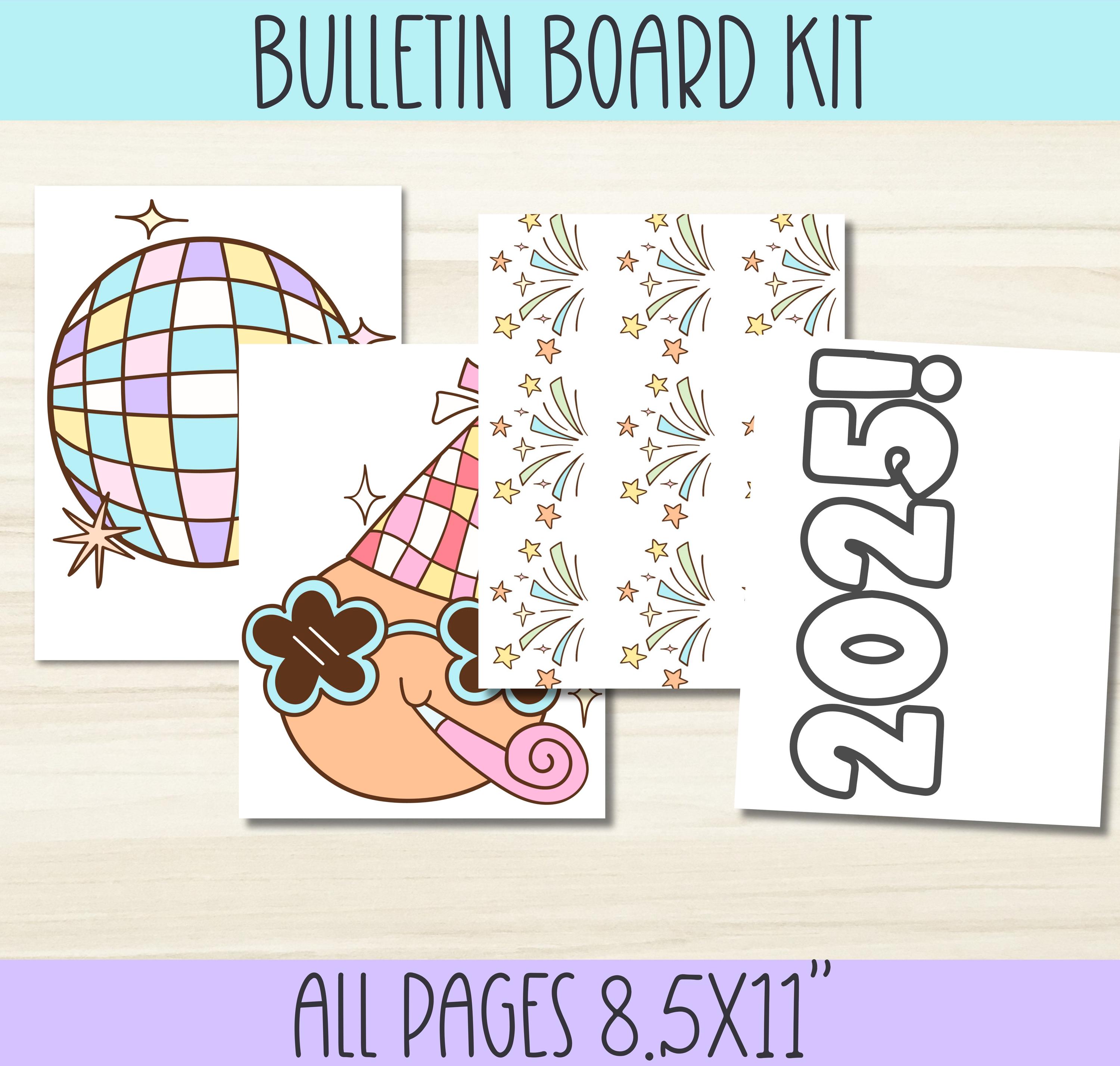 Shine Bright New Year Bulletin Board Kit | Printable Groovy Bulletin ...