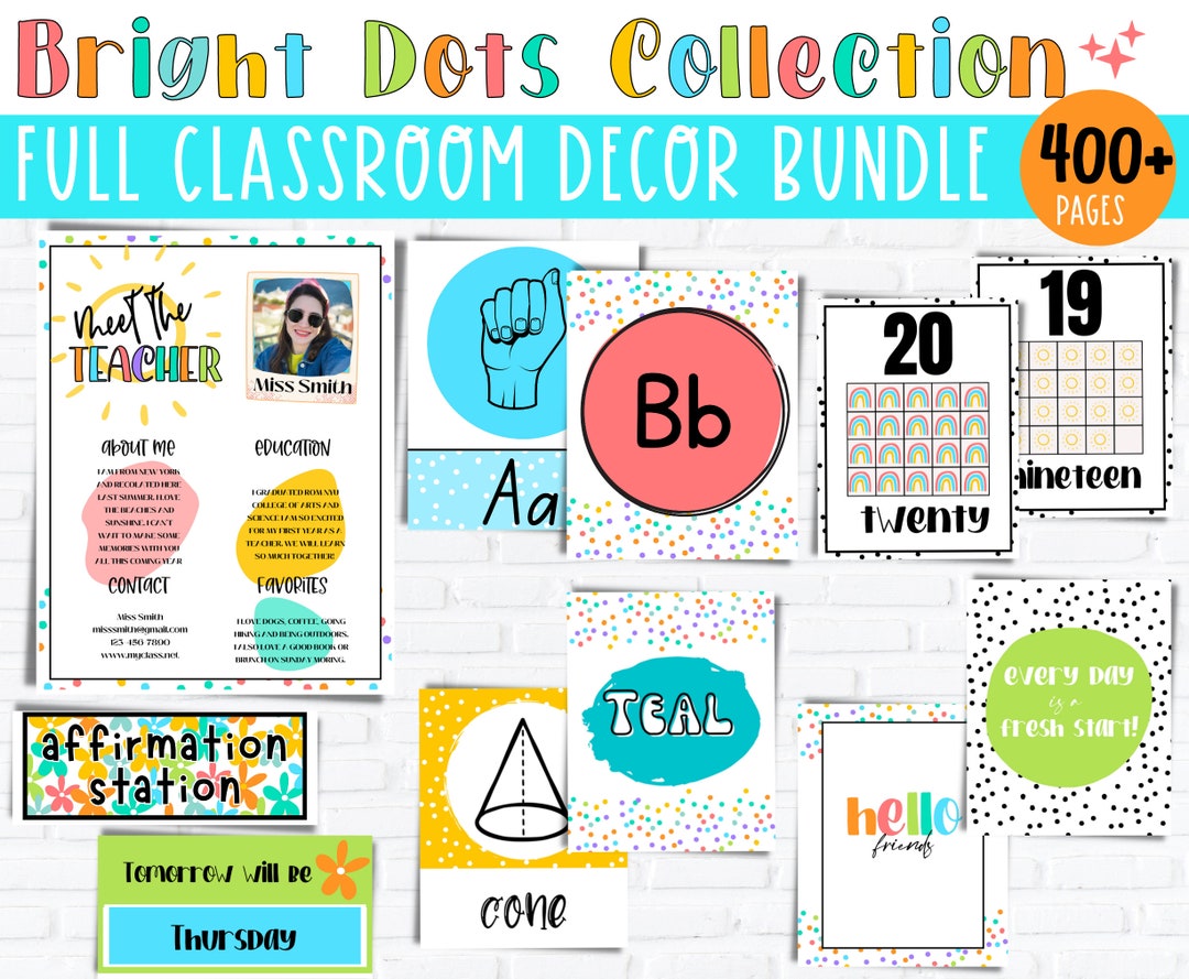 Bright Dots CLASSROOM DECOR Full Bundle Meet the Teacher | Shapes | Abc ...