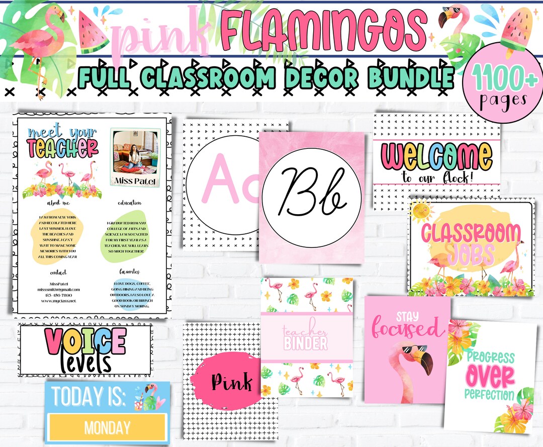 Flamingo Summer Theme Editable CLASSROOM DECOR Bundle | Elementary ...