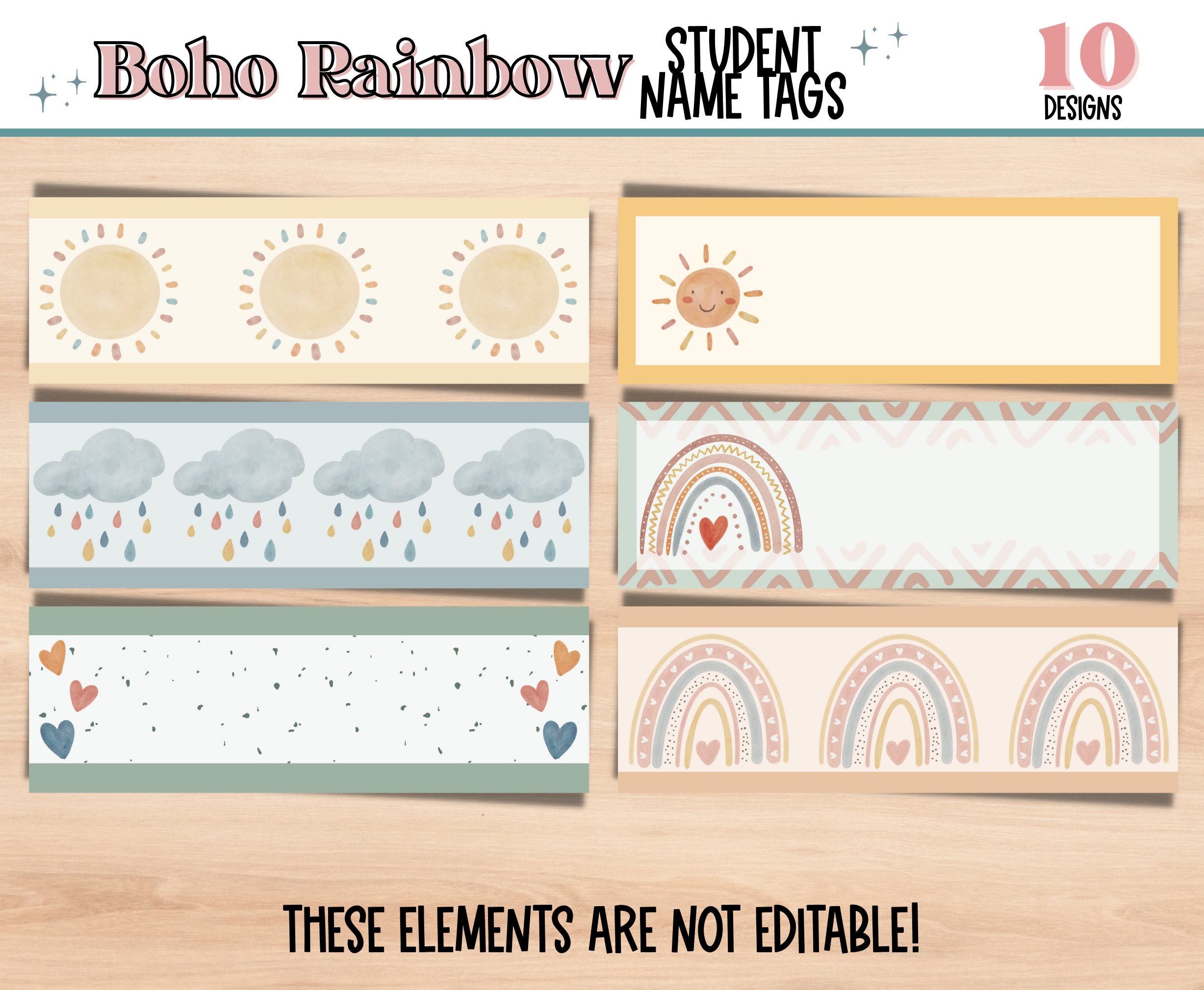 MODERN RAINBOW Editable Student Desk Plate. Student Name Tags. Calm ...