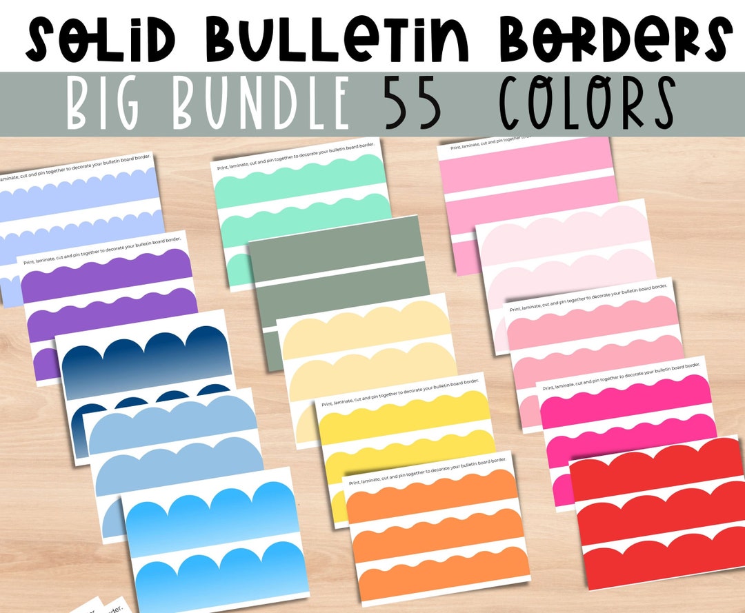 Solid Bulletin Board Borders Bundle. 55 COLORS Modern Printable ...