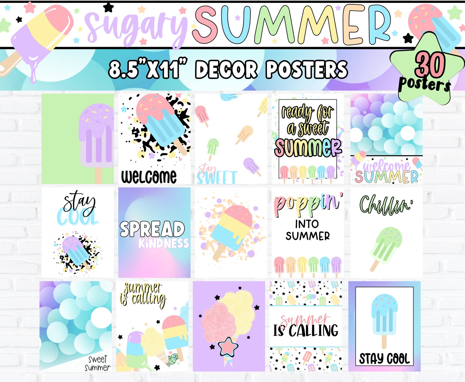 Pastel Summer Popsicle Theme Editable Classroom Decor Bundle | Modern ...