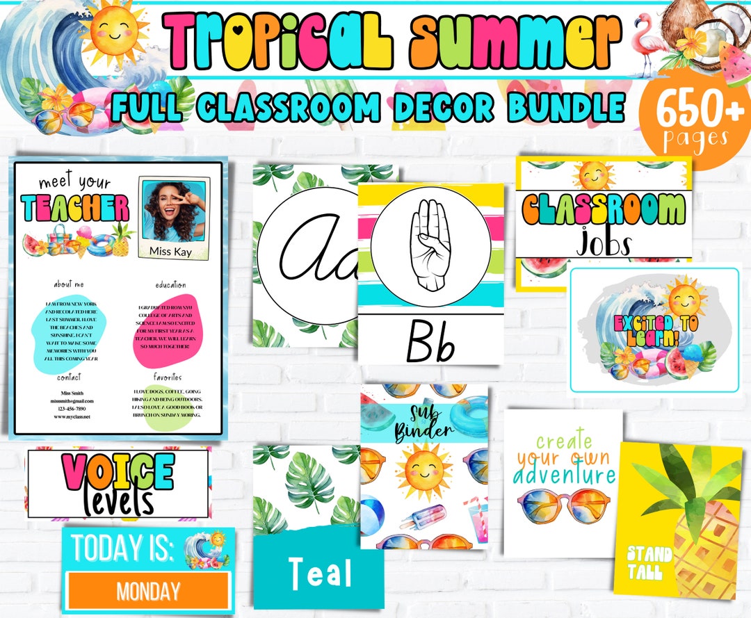 Bright Tropical Summer CLASSROOM DECOR Bundle | Elementary Classroom ...