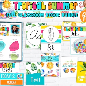 Bright Tropical Summer CLASSROOM DECOR Bundle | Elementary Classroom ...