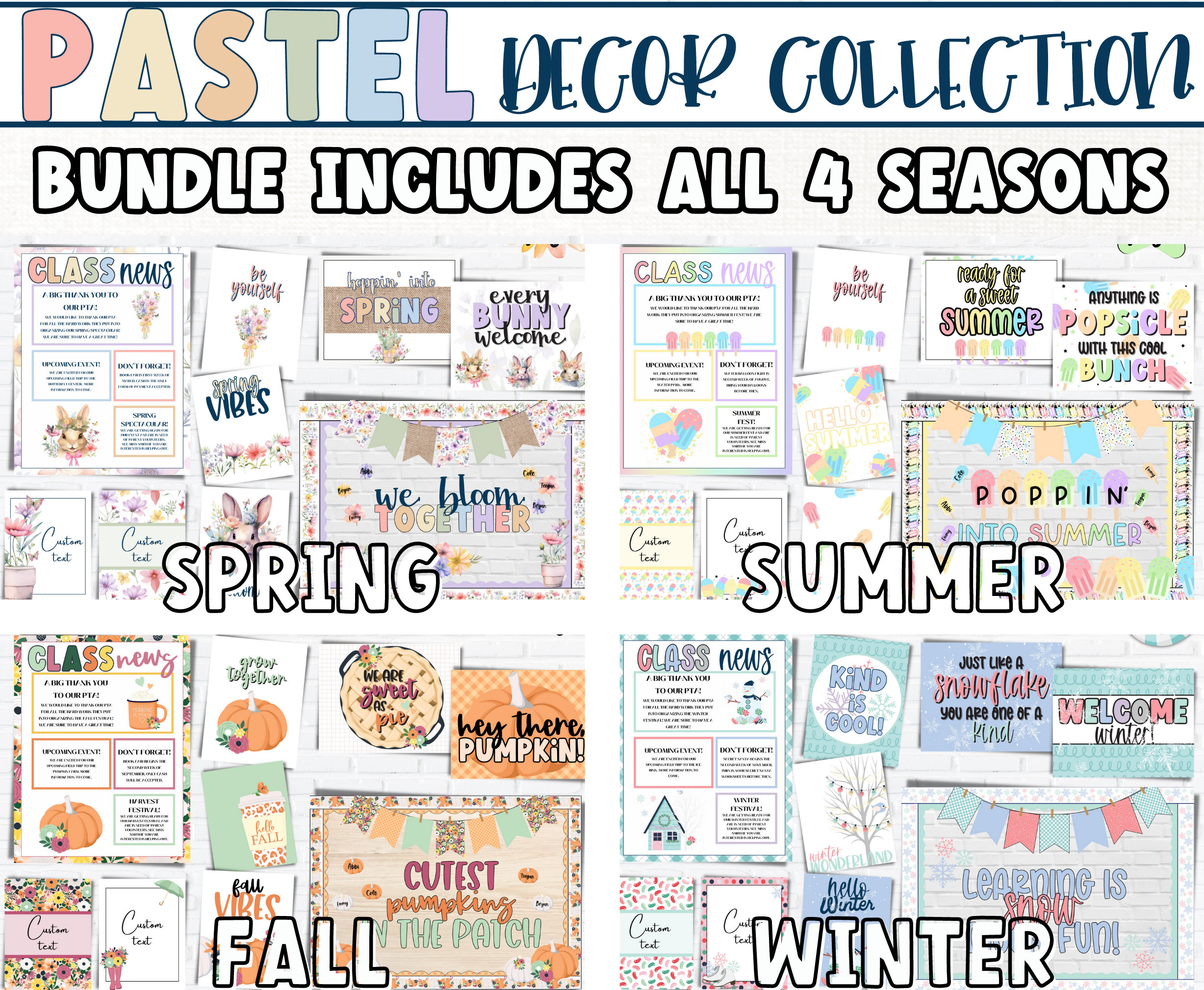 Seasonal Pastel Editable Classroom Decor Bundle | Modern Elementary ...