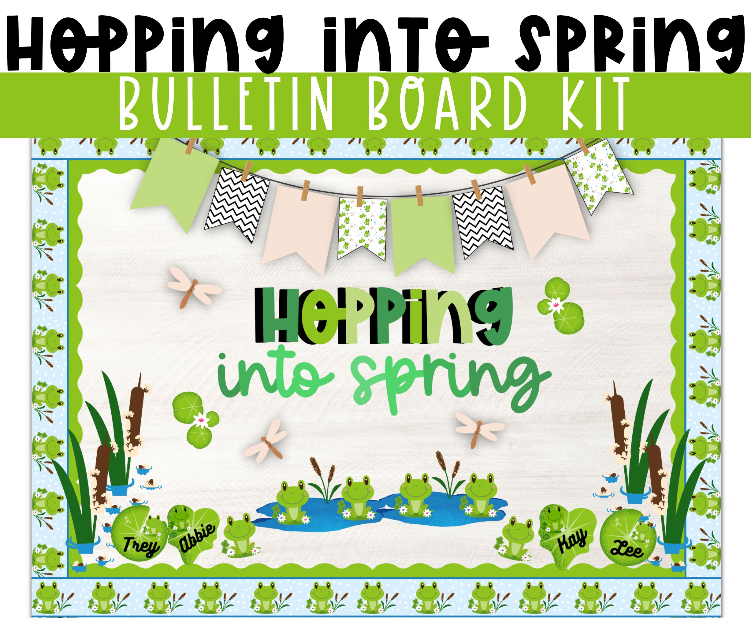 Spring Frog Bulletin Kit. Hopping Into Spring Editable. Bloom Bulletin ...