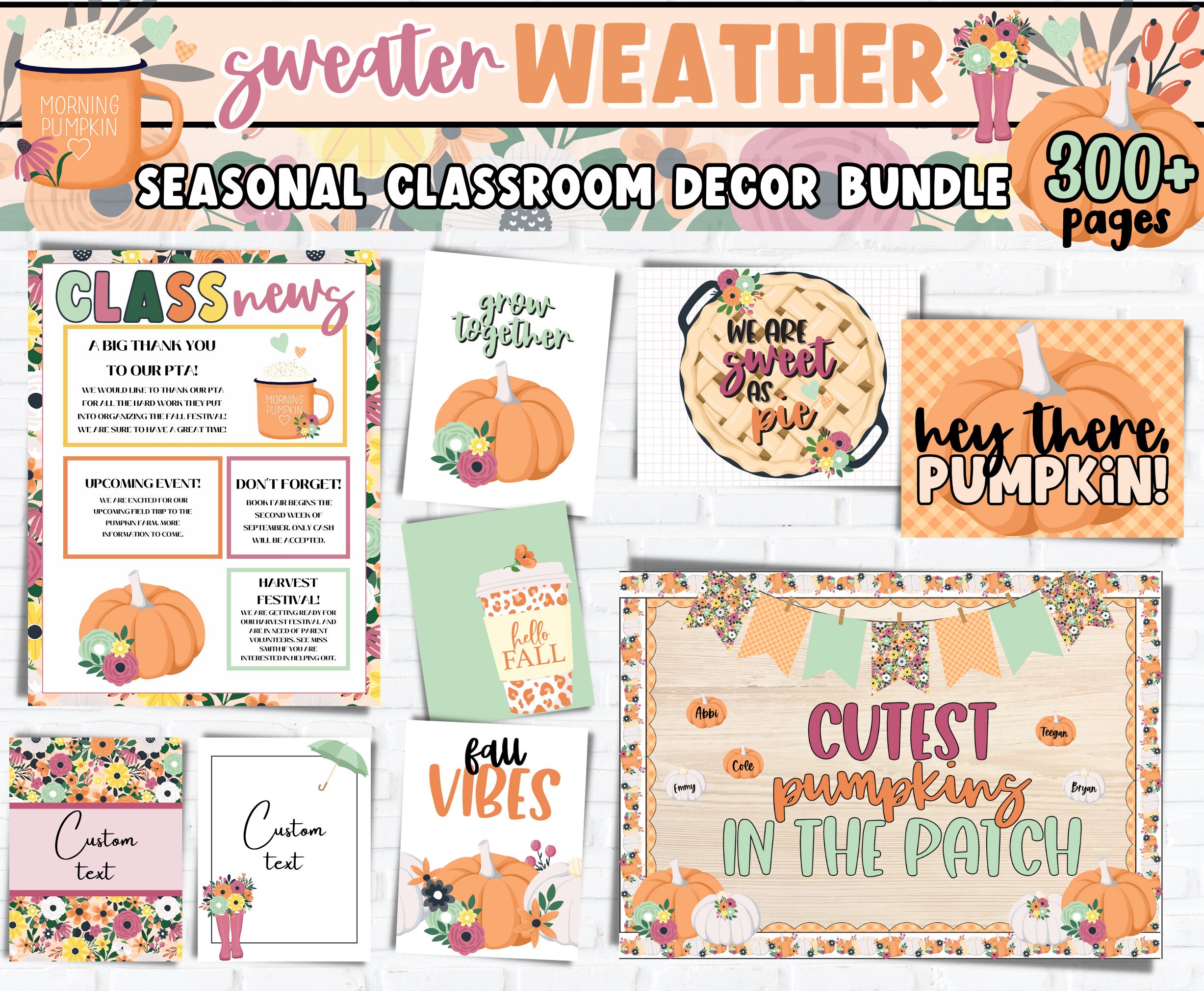 Pastel Pumpkin Fall Theme Editable Classroom Decor Bundle - Etsy