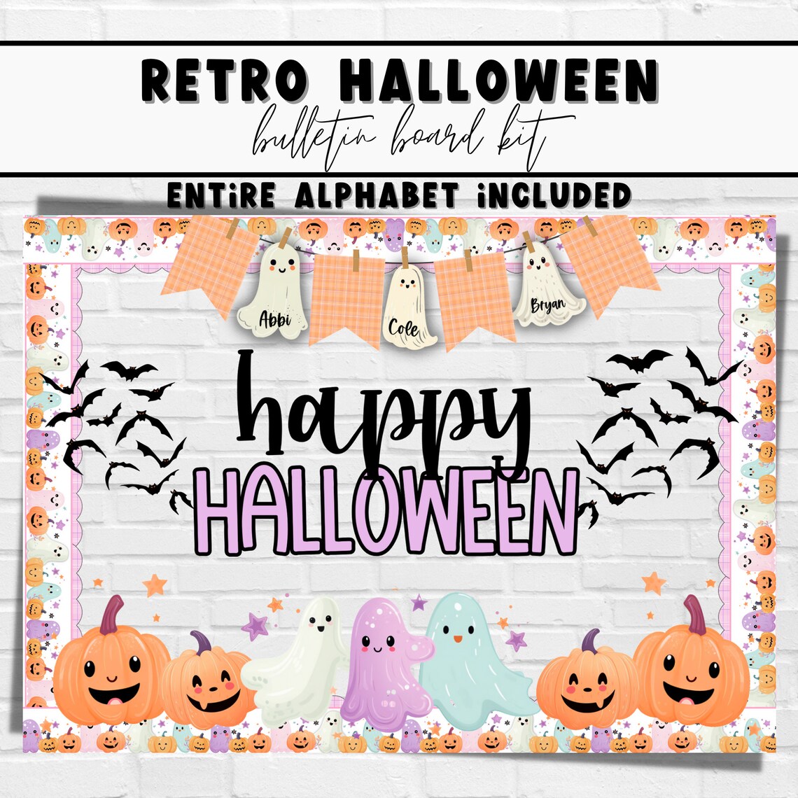 Spooky Season Retro Bulletin Board Kit | Retro Halloween Bulletin ...