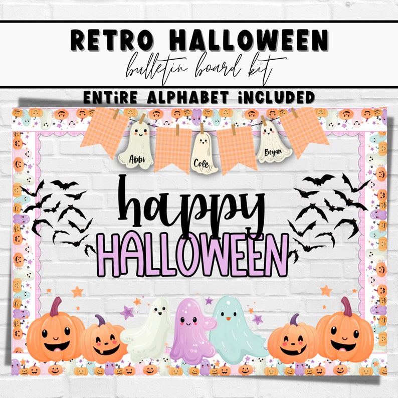 Spooky Season Retro Bulletin Board Kit Retro Halloween Bulletin Pumpkin ...