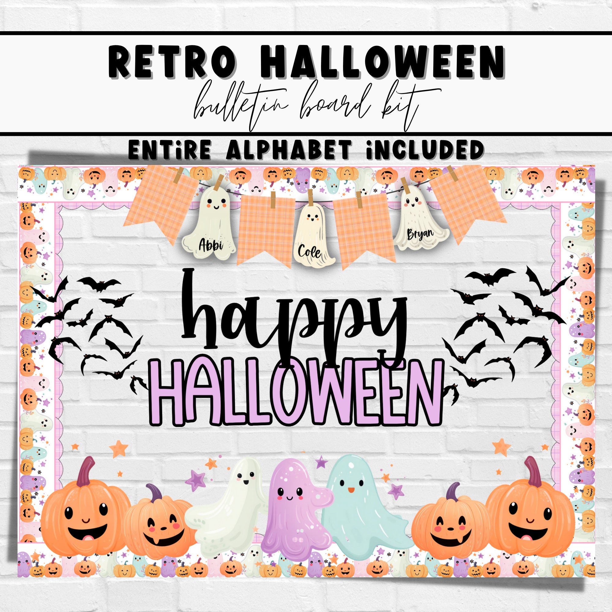 Spooky Season Retro Bulletin Board Kit Retro Halloween Bulletin Pumpkin ...